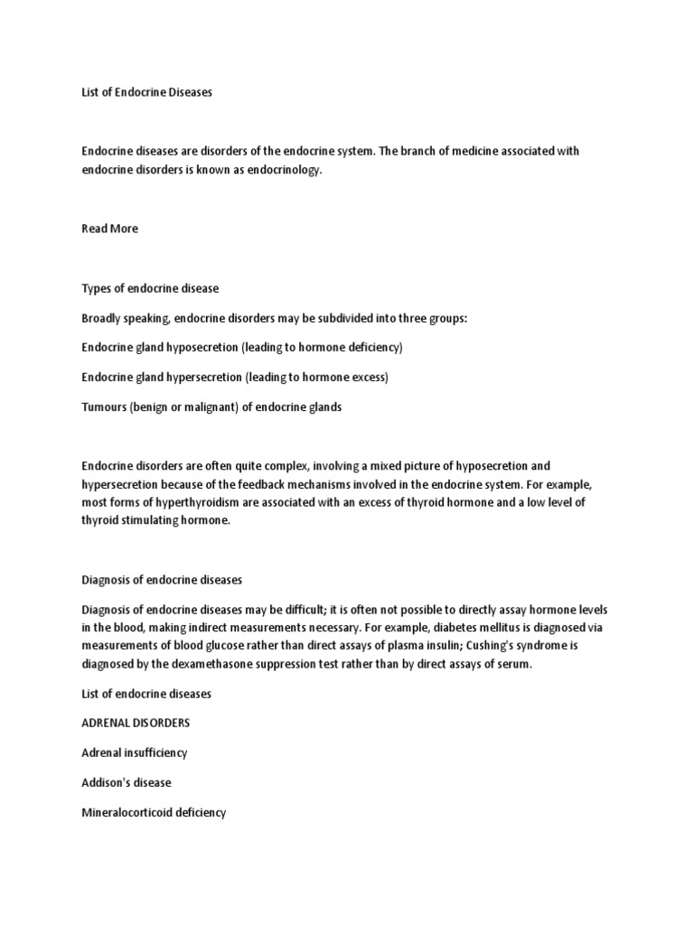 List of Endocrine Diseases | PDF | Endocrine System | Thyroid