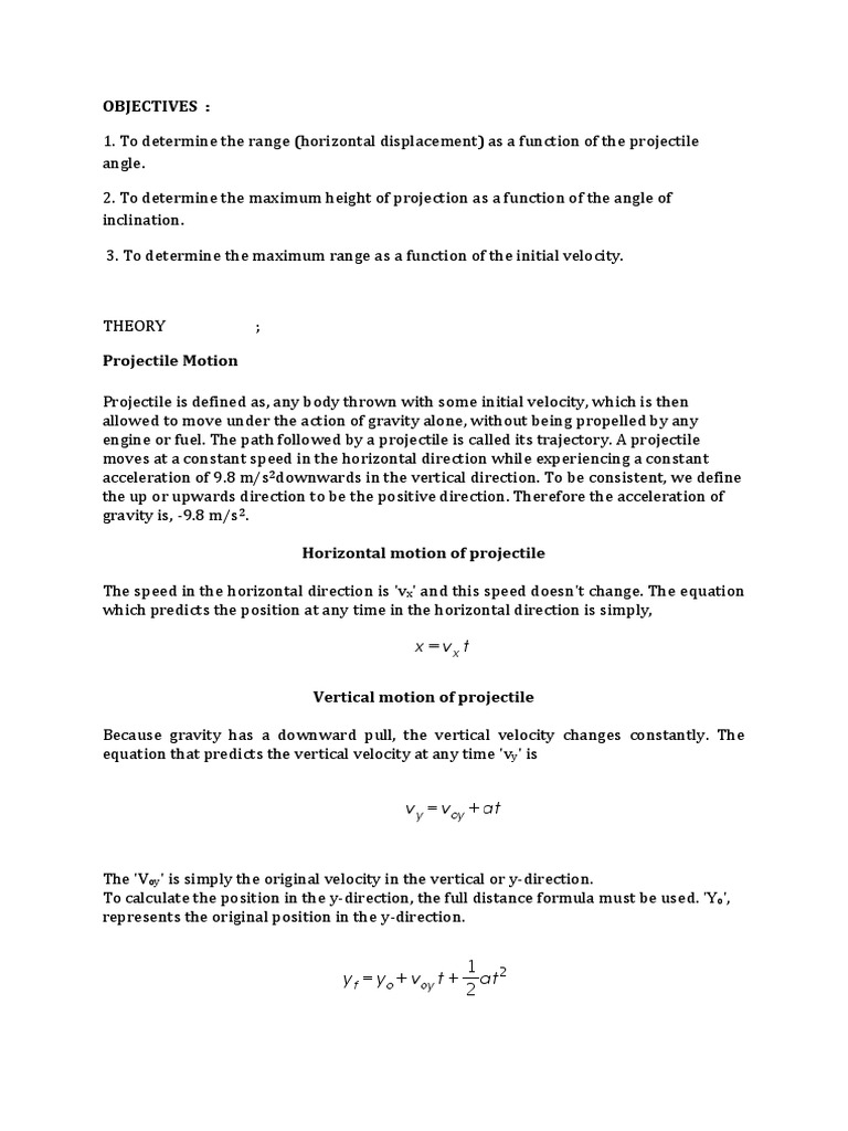 Physics Report PROJECTILE MOTION | PDF | Projectiles | Force