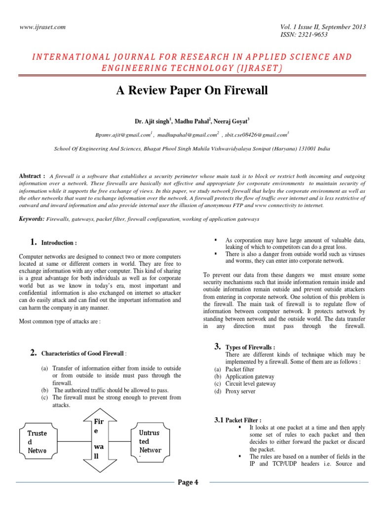 A Review Paper On Firewall | PDF | Firewall (Computing) | Gateway ...