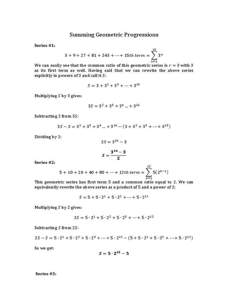 Summing Geo. Progressions | PDF | Summation | Series (Mathematics)
