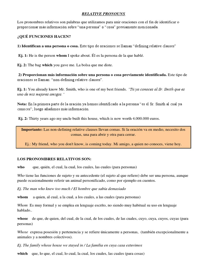 Relative Pronouns | PDF | Monstruo del lago Ness | Escocia