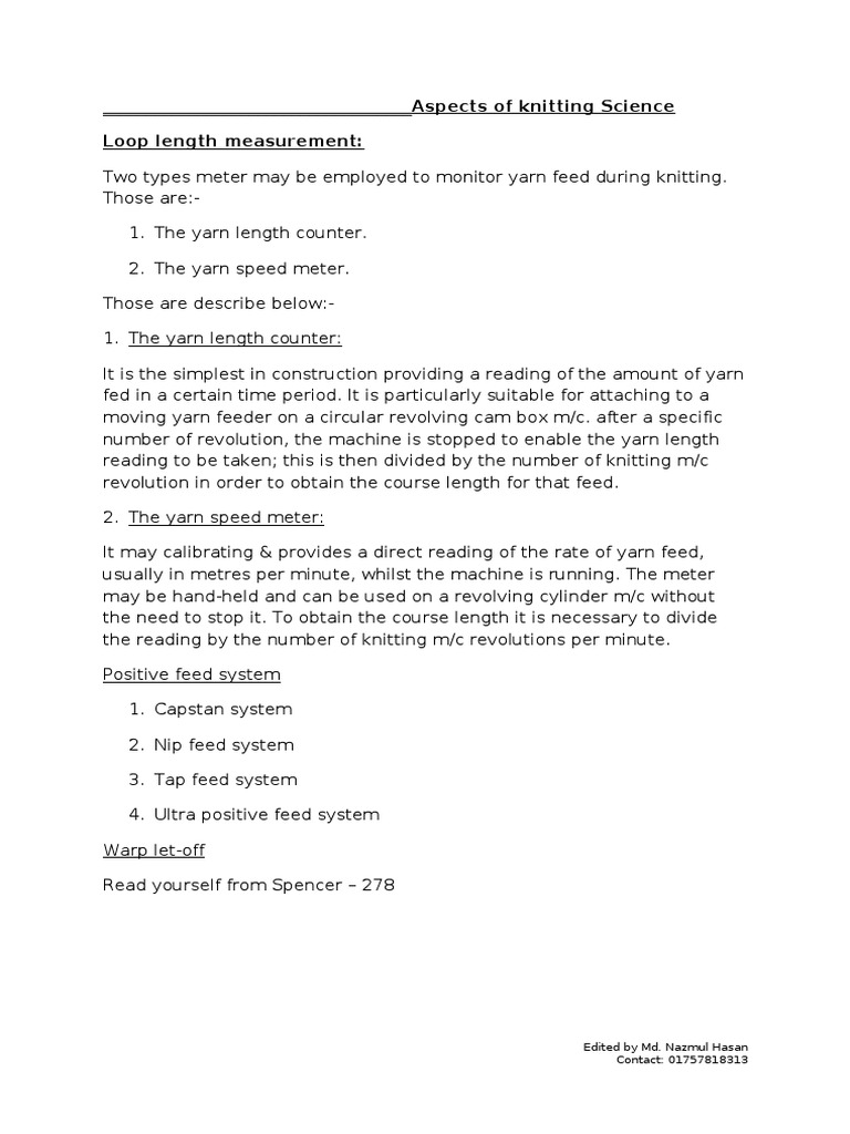 Measuring Loop Length in Knitting | PDF | Knitting | Textiles