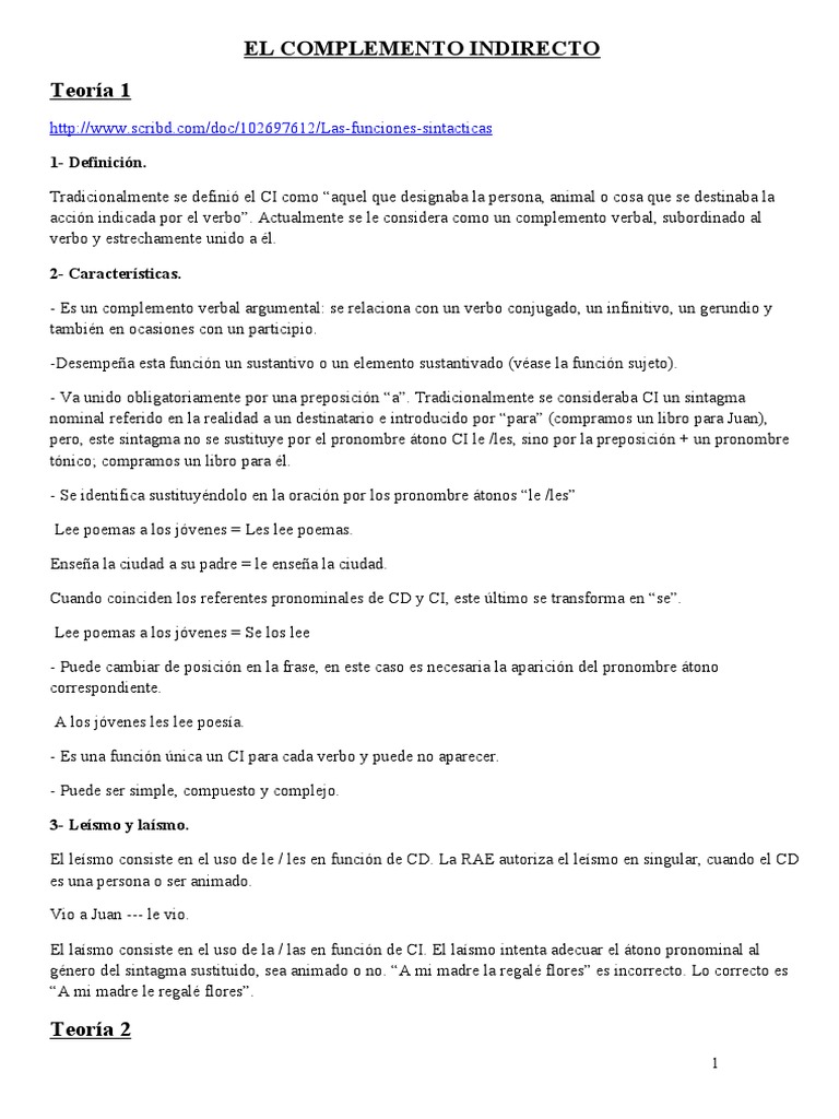 DA. COMPLEMENTO INDIRECTO. T y Práctica CON SOLUCIONES | PDF | Objeto ...