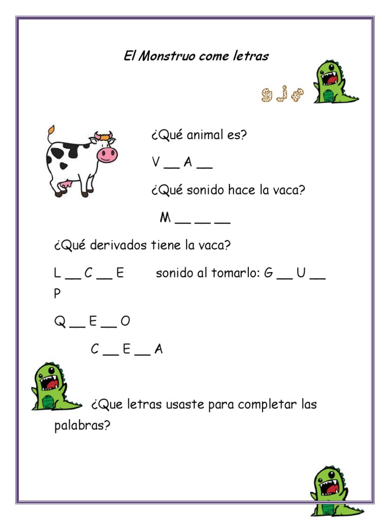 Actividades con el Monstruo Come Letras | PDF | Artes del Lenguaje y ...