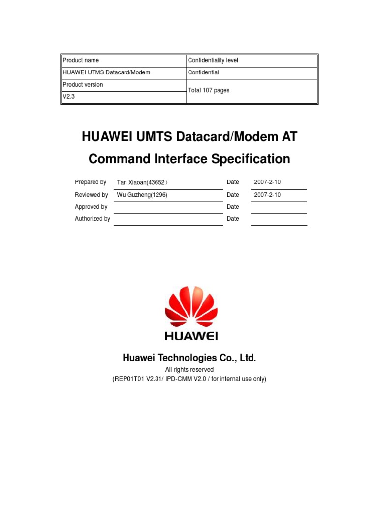 HUAWEI UMTS Datacard Modem at Command Interface Specification - V2.3 | PDF