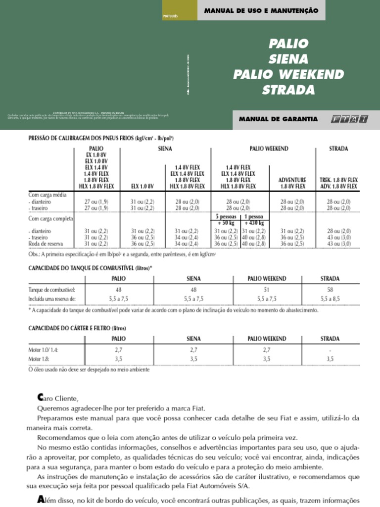 Manual Do Proprietario Fiat Palio, Siena, Palio Weekend e Strada 2005 PDF | PDF | Carro | Tráfego