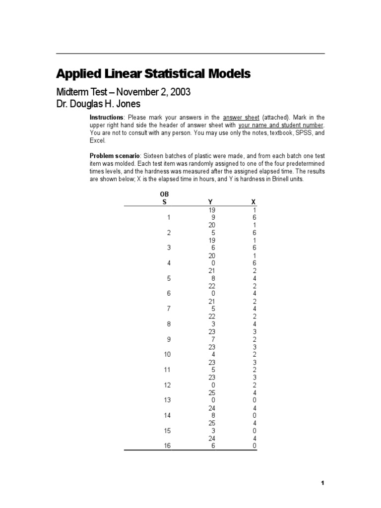 Applied Linear Models Midterm Exam | PDF | P Value | Hospital Acquired ...