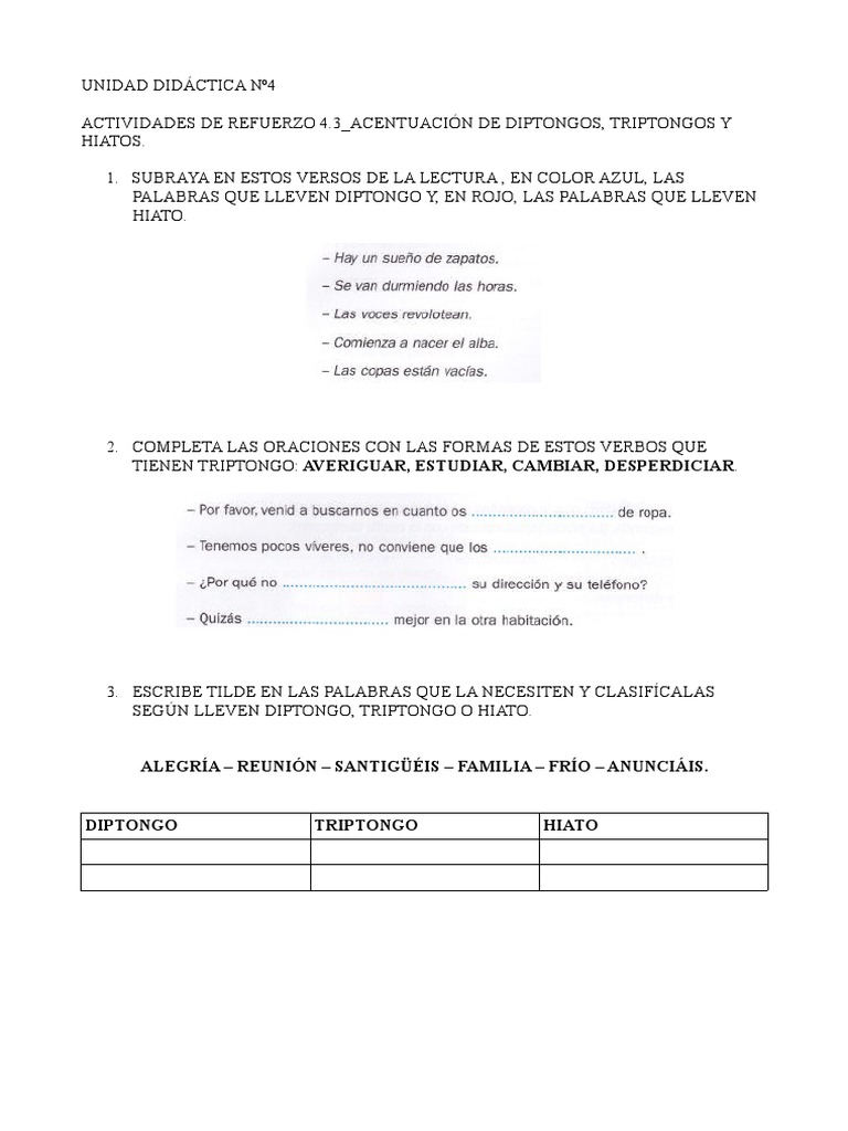 Unidad Didáctica Nº4.3 - Acentuación de Diptongos, Triptongos y Hiatos ...