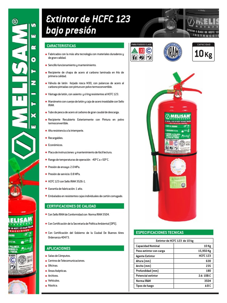 Extintor HCFC 123: Especificaciones y Usos | PDF