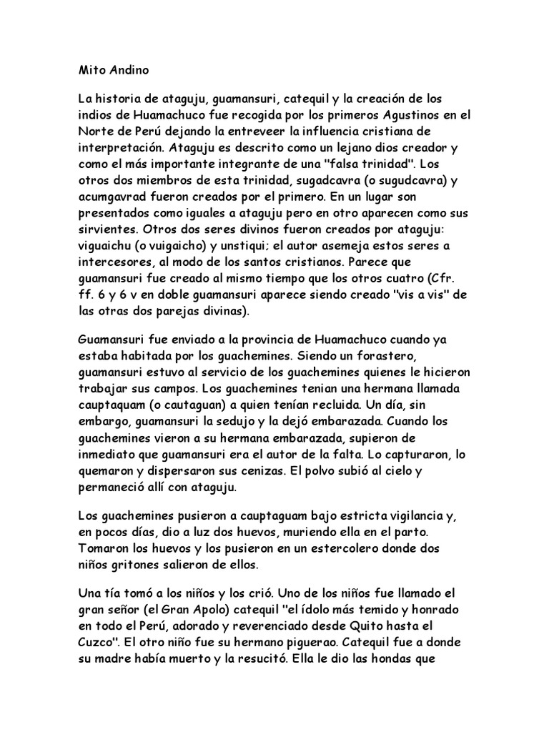 Mito Andino | PDF | Imperio Inca | Perú
