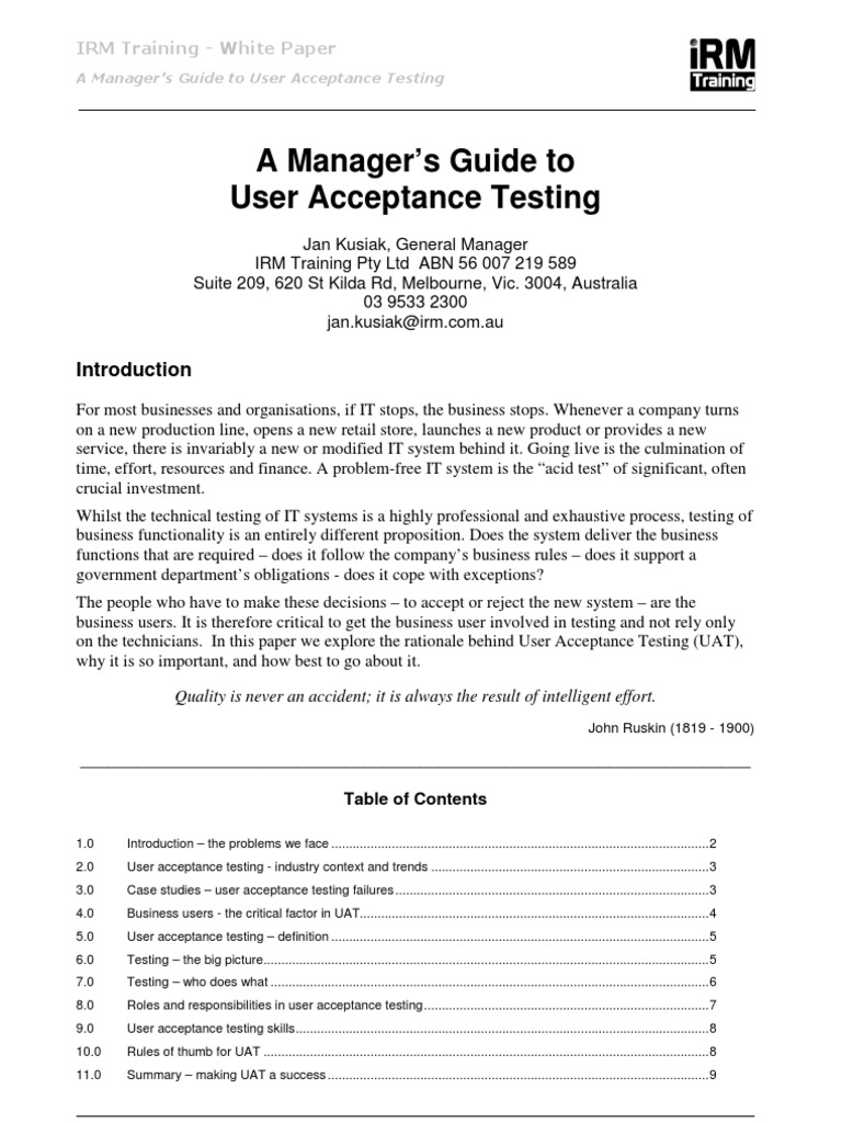 A Manager's Guide To User Acceptance Testing | PDF | Software Testing ...