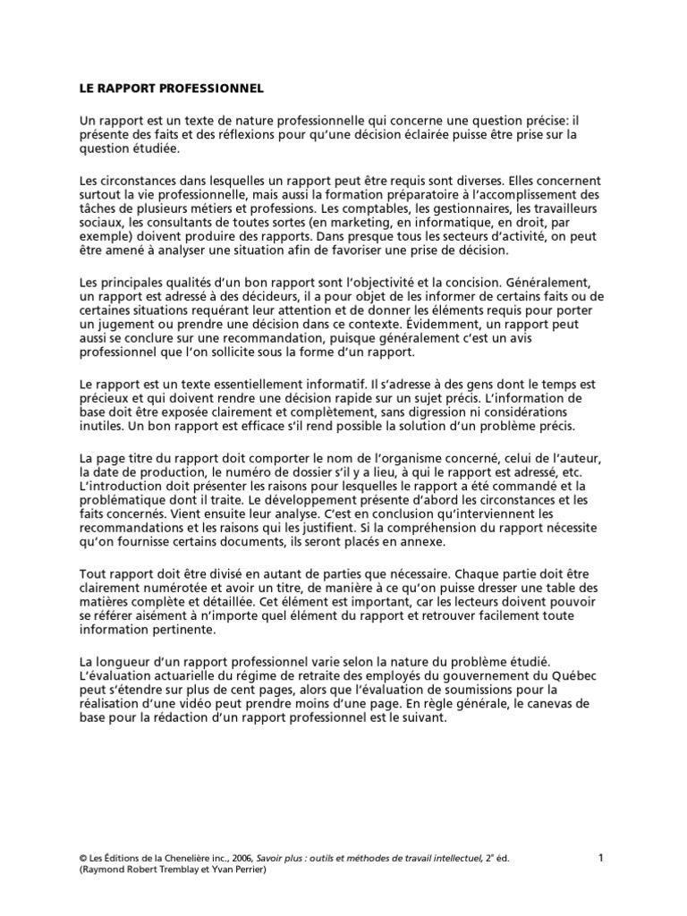 Rapport Professionnel | PDF