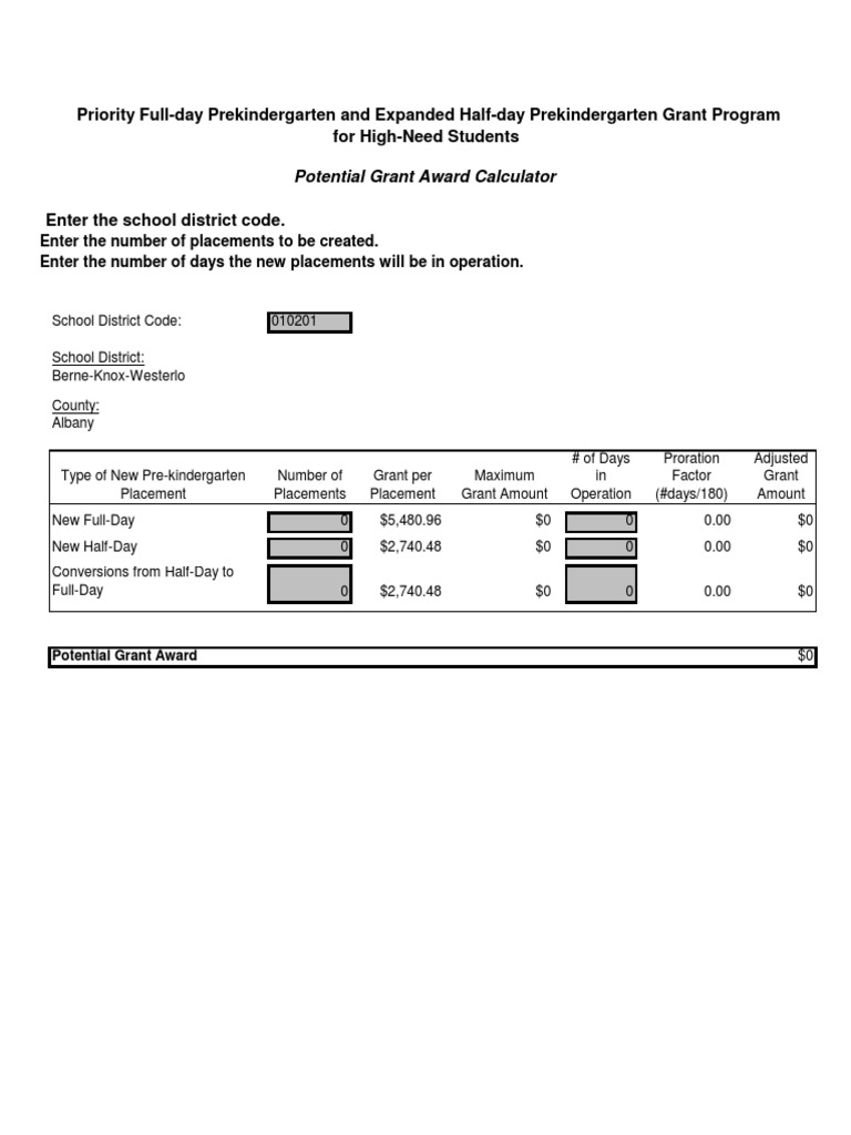 Appendix 1 Grant Calculator | PDF