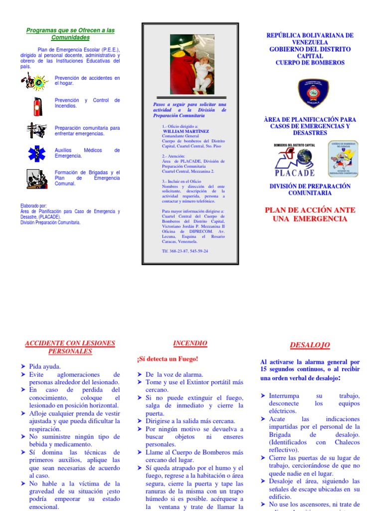 Triptico Plan de Accion Ante Una Emergencia PDF | PDF | Servicios públicos | Prevención