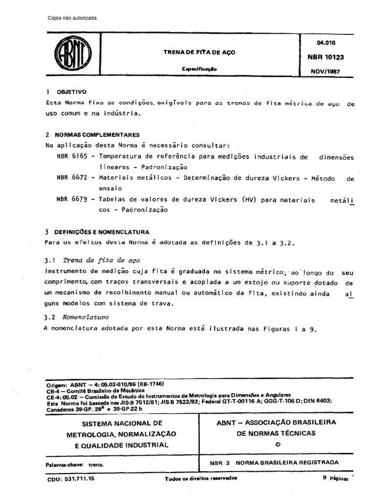 NBR 10123 - Trena de Fita de Aco | PDF | Ciência de Materiais | Ciências Físicas