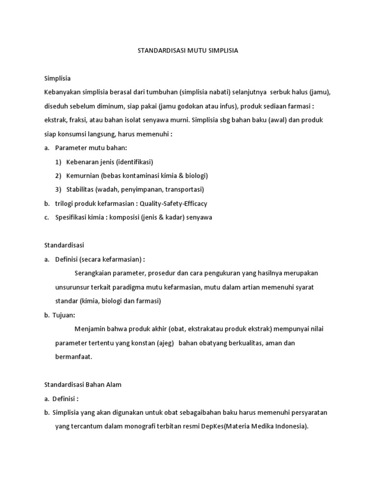 Standardisasi Mutu Simplisia PDF | PDF