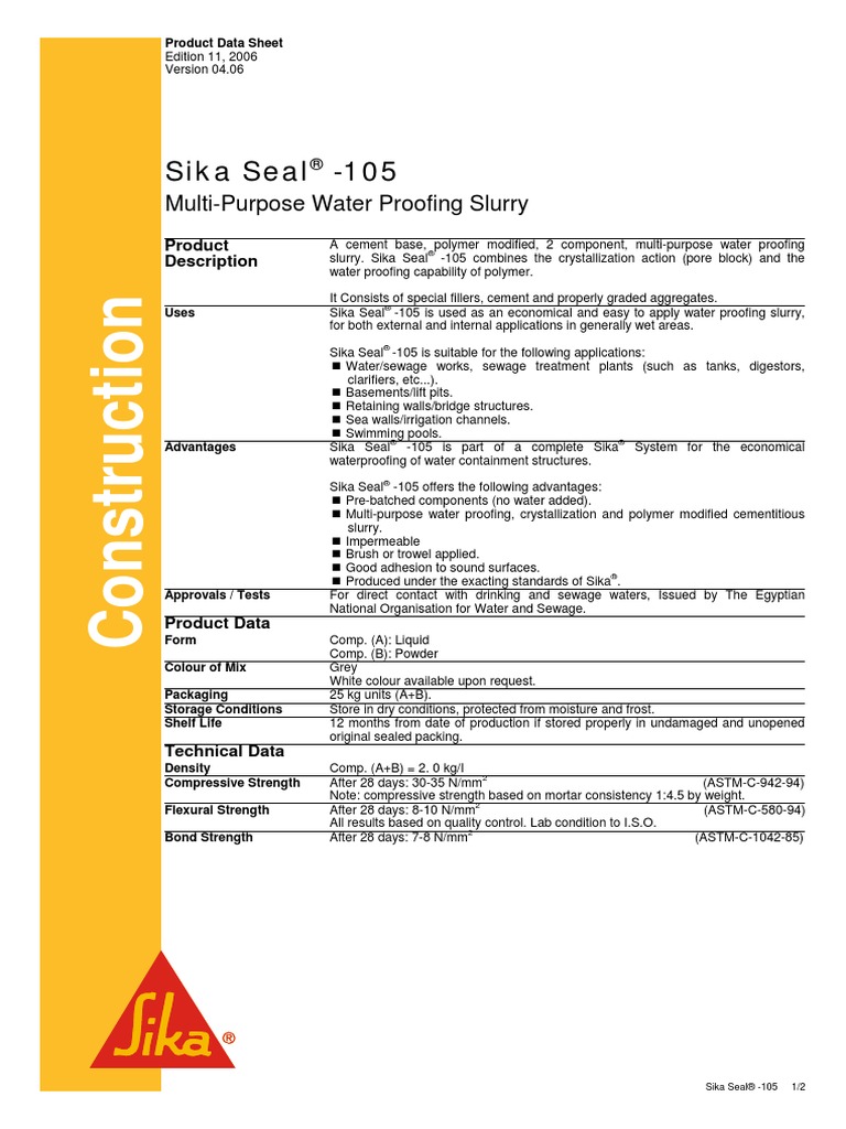 Sika Seal 105 | PDF | Concrete | Water