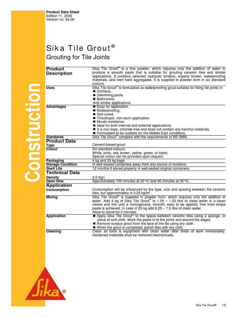 Sika Tile Grout | PDF | Tile | Manmade Materials
