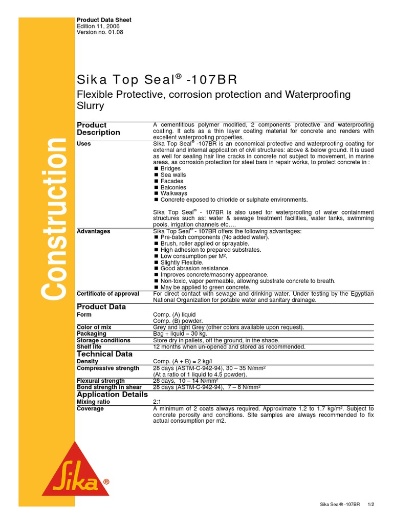 Sika Top Seal 107 BR | PDF | Concrete | Corrosion