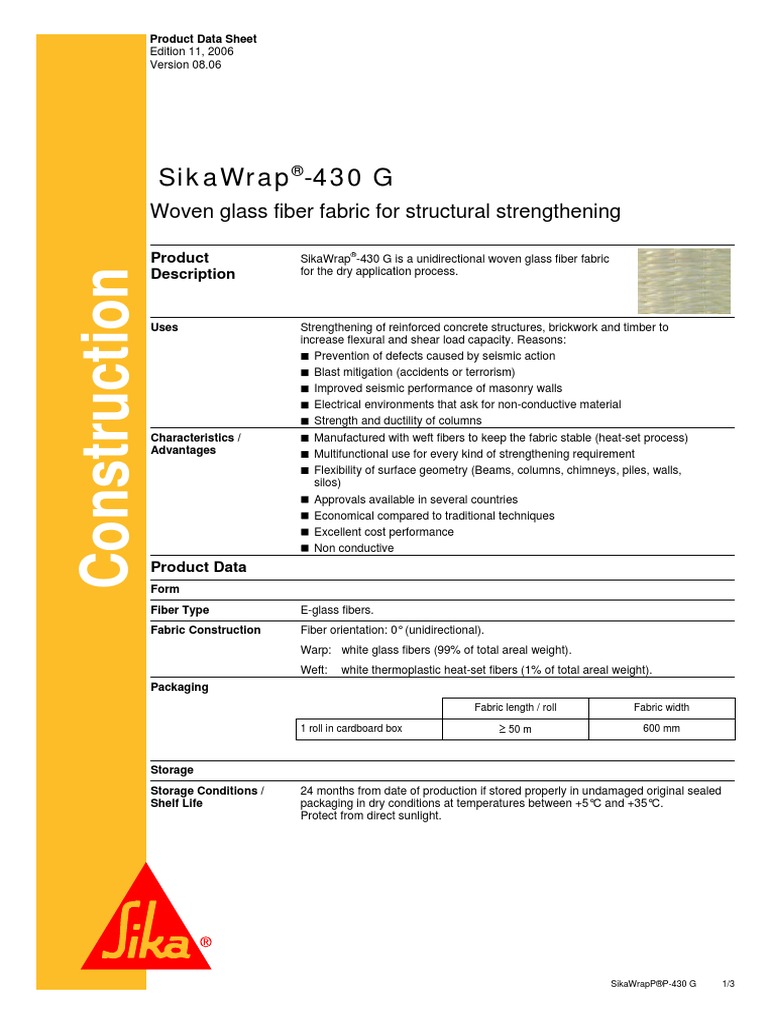 Sika Wrap 430G | PDF | Fiberglass | Lamination