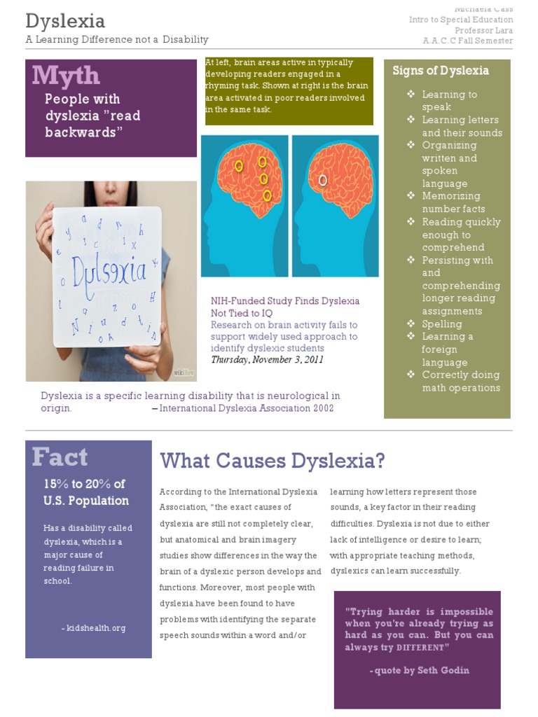 Fact Sheet Assignment on Dyslexia | Dyslexia | Learning Disability