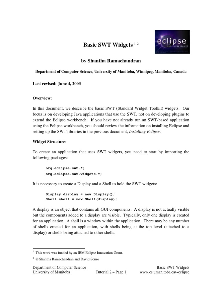 Eclipse Tutorial, Part 02: Basic SWT Widgets | PDF | Button (Computing ...