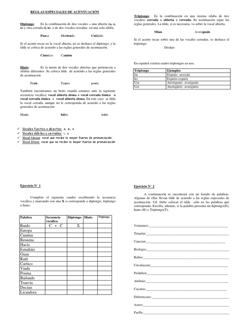 Reglas de Acentuación: Diptongos, Hiatos y Triptongos | PDF