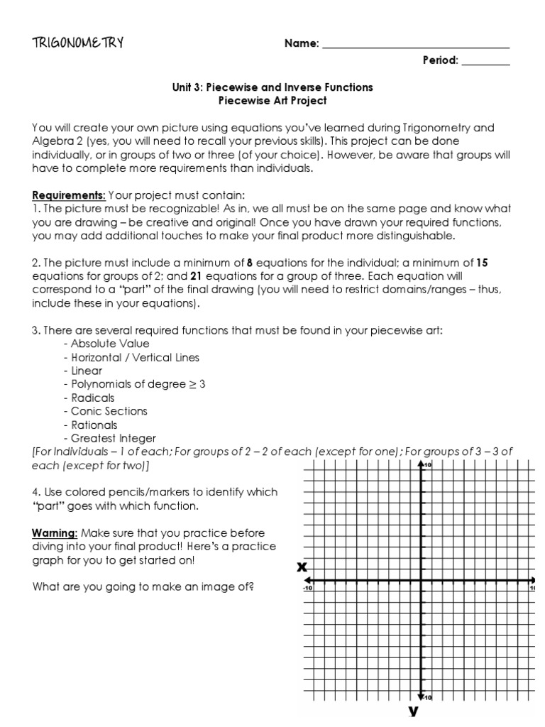 Trig Unit 3 Piecewise Art Project.pdf | Function (Mathematics) | Equations
