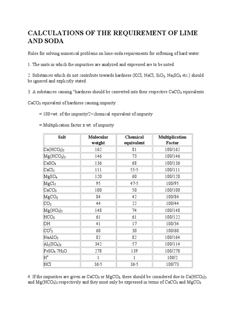 Calculations of The Requirement of Lime and Soda | PDF | Sodium ...