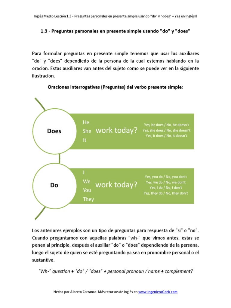 Preguntas En Ingles Con Do Y Does Y Sus Respuestas - instruklublas