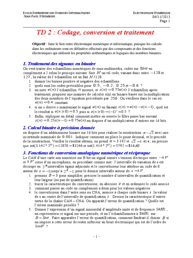 TD2 Codage | PDF | Signal électrique | Données numériques