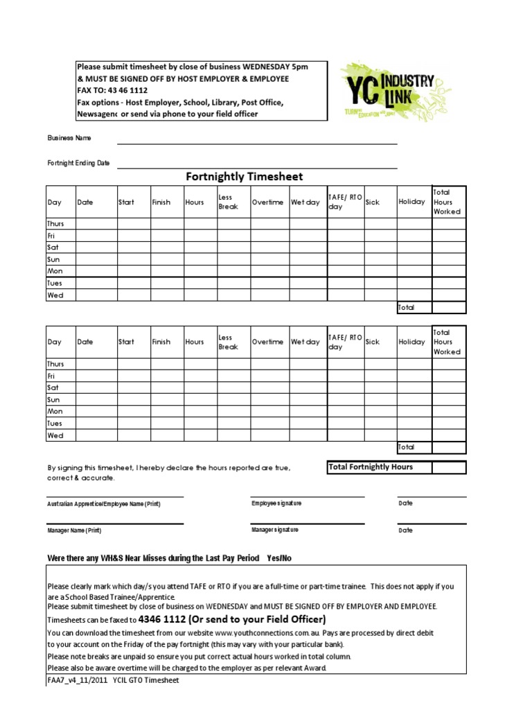 Standard Apprentice Time Sheet 2013 PDF | PDF