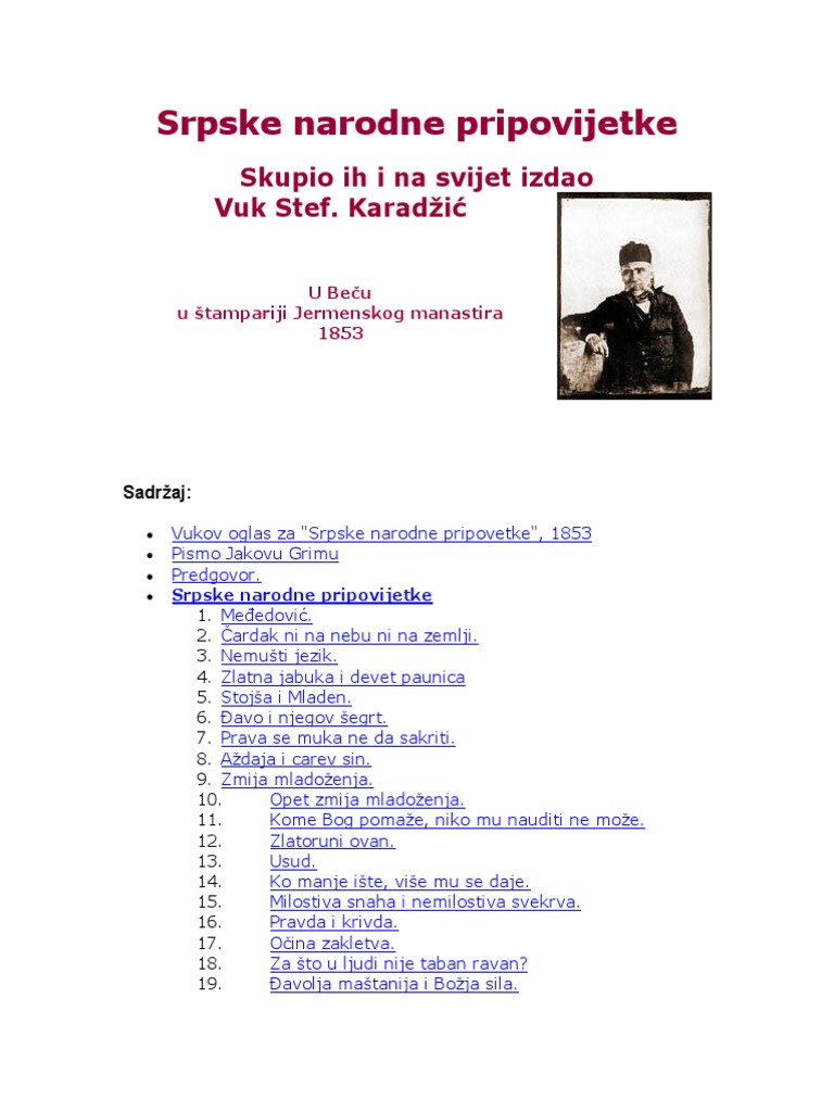 Srpske Narodne Pripovijetke 1853 PDF | PDF