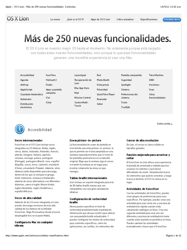 00 Apple - OS X Lion - Más de 250 Nuevas Funcionalidades. Conócelas. | PDF | Mac OS | App Store ...