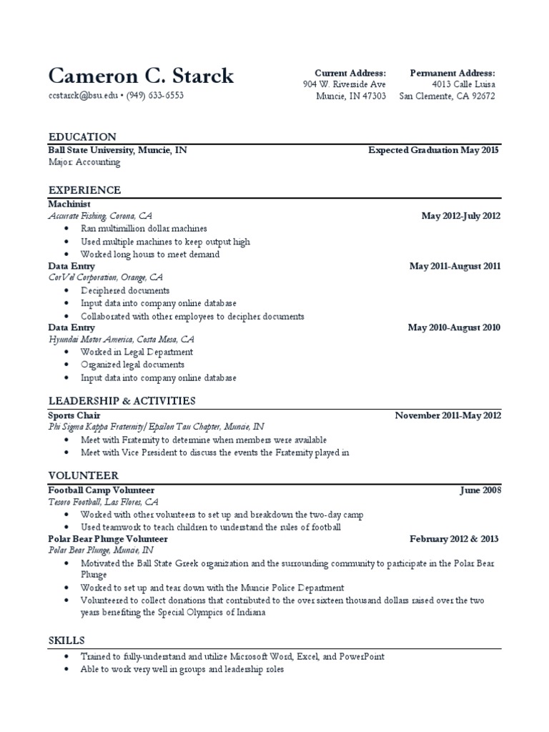 Cameron Resume | PDF | Sports & Recreation