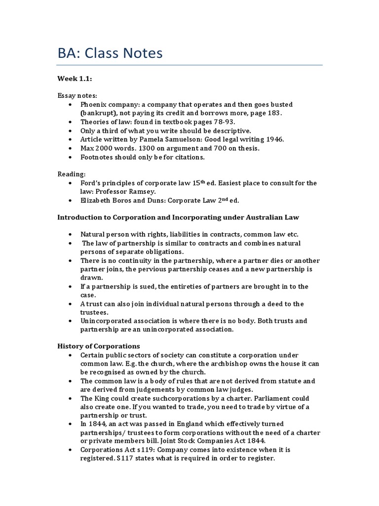 Business Associations 1 Class Notes | PDF | United Kingdom Insolvency ...