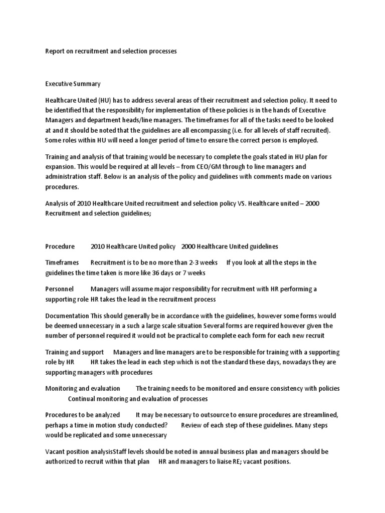 Report on recruitment and selection processes.doc | Recruitment | Employment | Free 30-day Trial ...