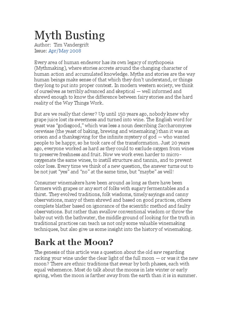 Myth Busting: Bark at The Moon? | PDF | Winemaking | Fermentation In ...