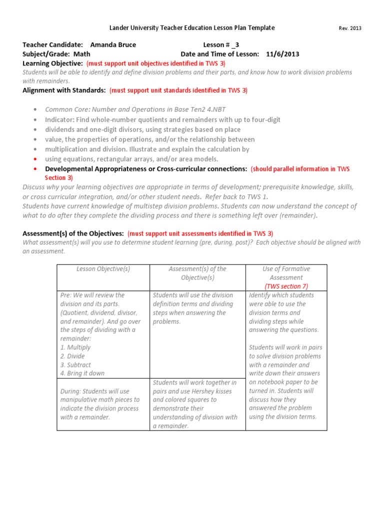 Grade 4 Division Lesson Plan with Remainders | PDF | Division ...