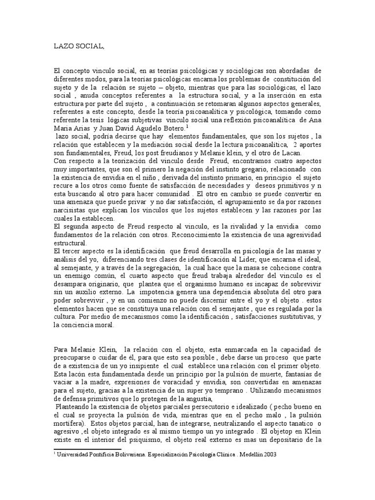 Vinculo y Lazo Social | PDF | Sociedad | Psicoanálisis