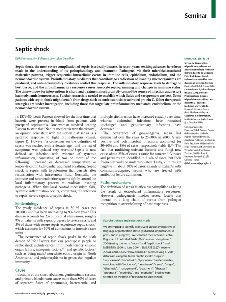 Lancet - Septic Shock (Seminars) | PDF | Sepsis | Cytokine