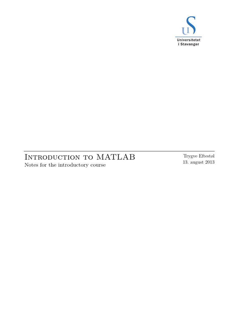 Introduction To MATLAB: Notes For The Introductory Course | PDF ...
