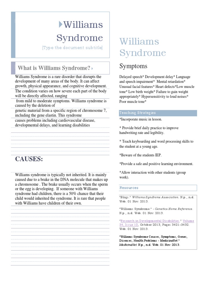 Williams Syndrome | PDF | Medical Diagnosis | Clinical Medicine