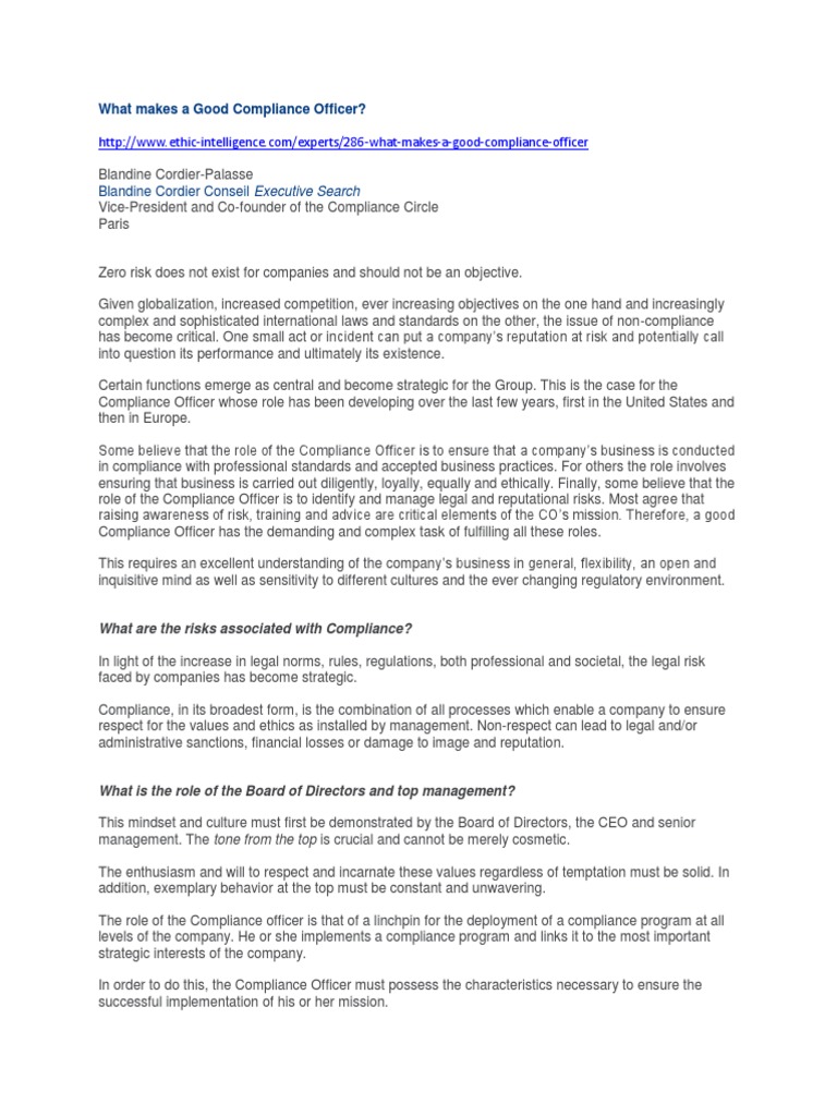 What Makes A Good Compliance Officer | PDF | Regulatory Compliance ...