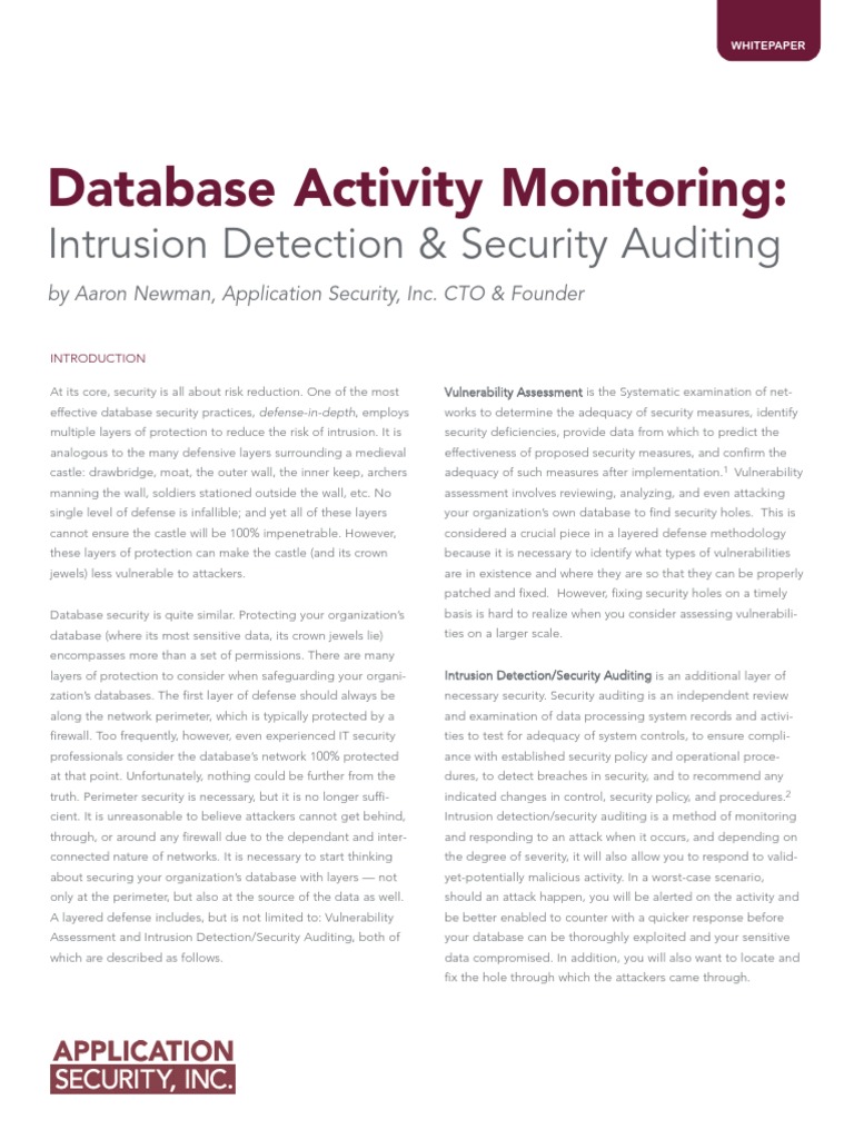 Database Activity Monitoring:: Intrusion Detection & Security Auditing | PDF | Oracle Database ...