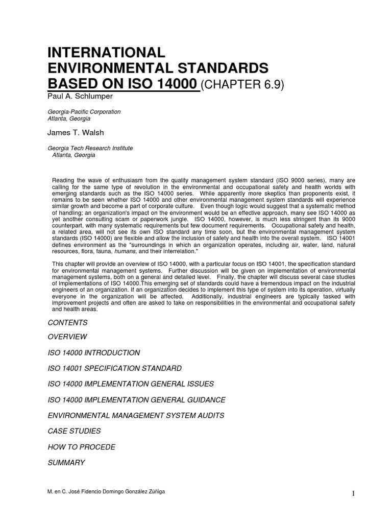 Overview of ISO 14000 Standards | PDF | Environmental Resource ...