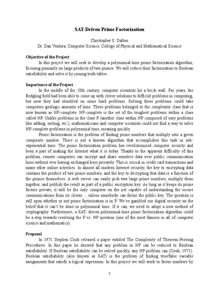 SAT Driven Prime Factorization | PDF | Time Complexity | Computational Complexity Theory