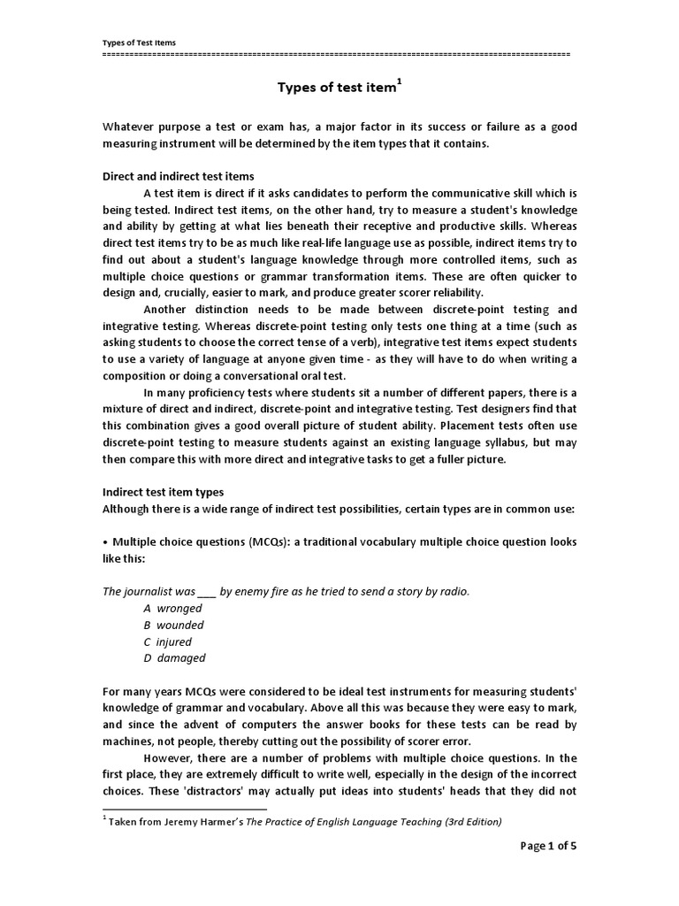 Types of Test Items | PDF | Multiple Choice | Test (Assessment)