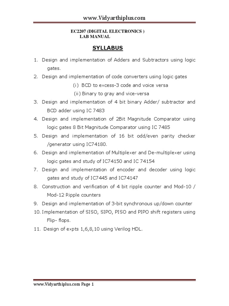Digital Electronics Lab Manual PDF | PDF | Digital Electronics ...