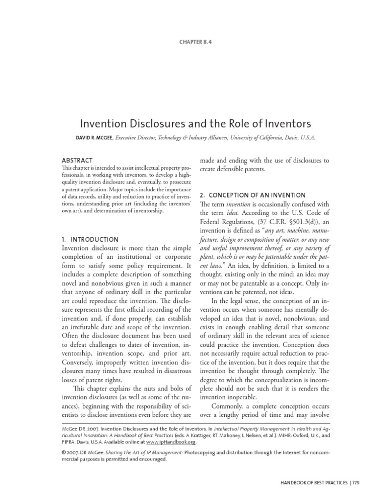 Iphandbook Invention Disclosures PDF | PDF | Patent | Invention